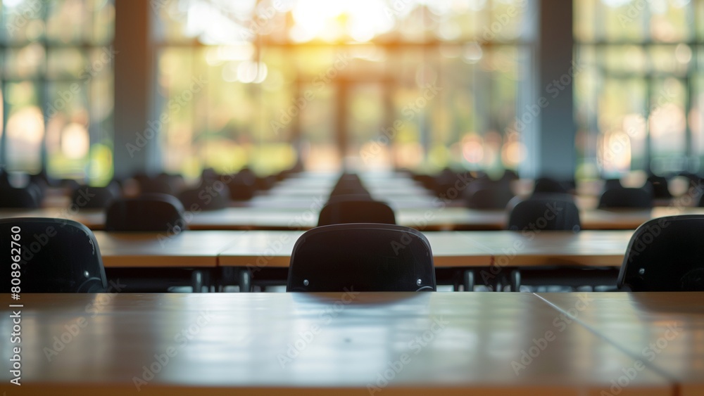 Empty defocused university classroom. Blurred school classroom without ...