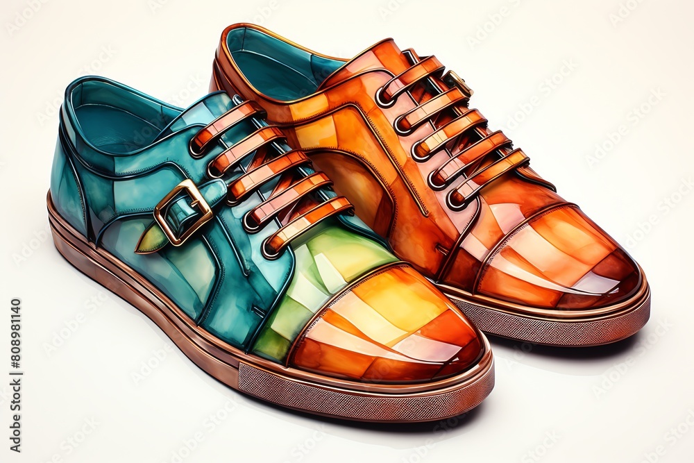 Shoe design in flat design front view fashion industry theme watercolor ...