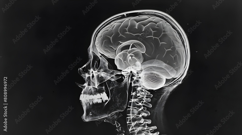Detailed X-Ray Cranial Cavity Silhouette Showcasing Brain Structures ...