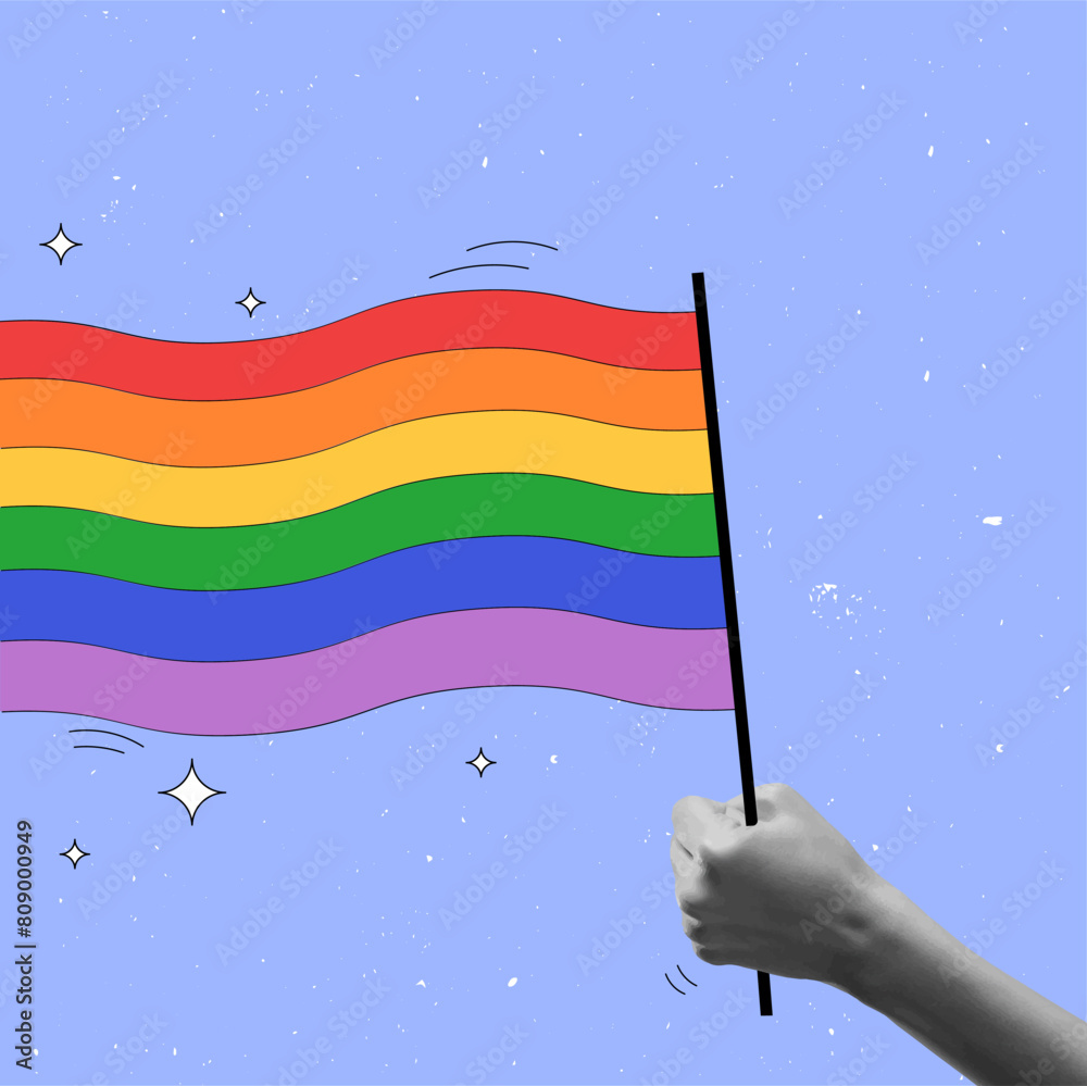 Hand holding rainbow flag symbolizing support of LGBT community and ...