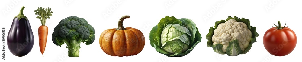 Set of various healthy organic vegetables isolated on transparent ...