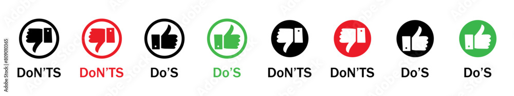 Set of do's and don'ts-like thumbs up or down. Like or dislike index ...