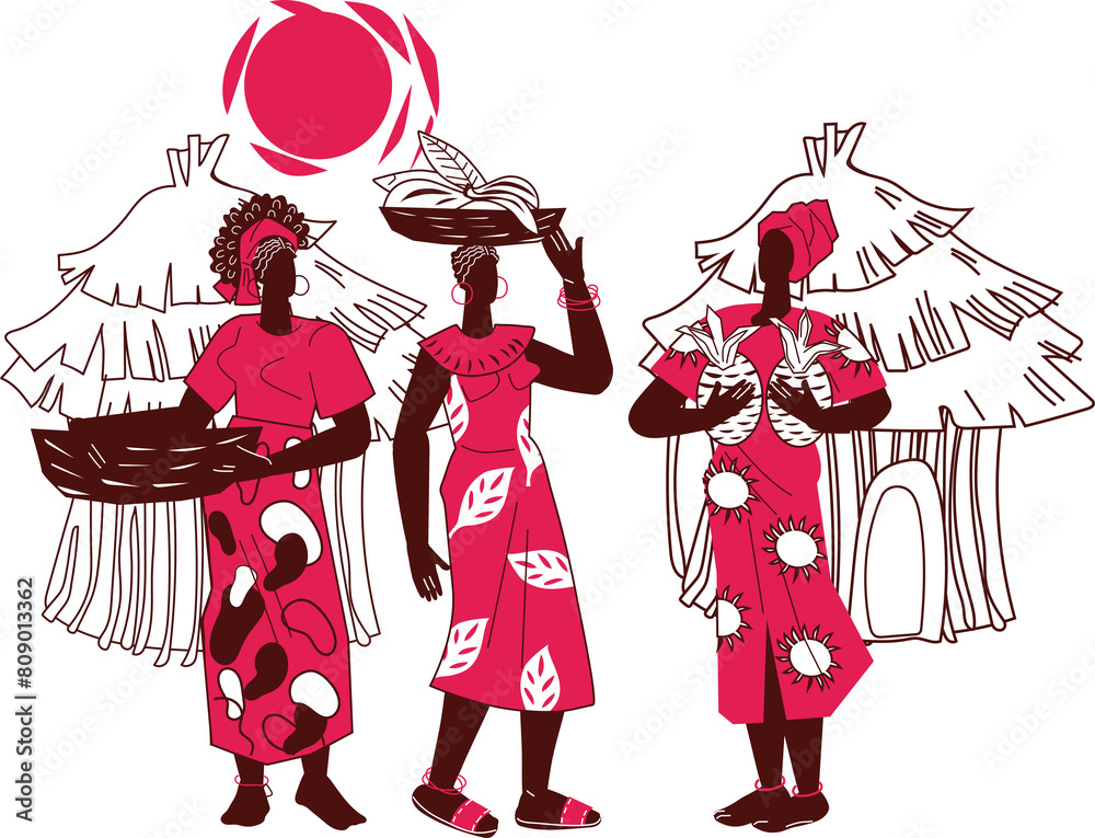 African women in a tribal village for African culture and Black history ...