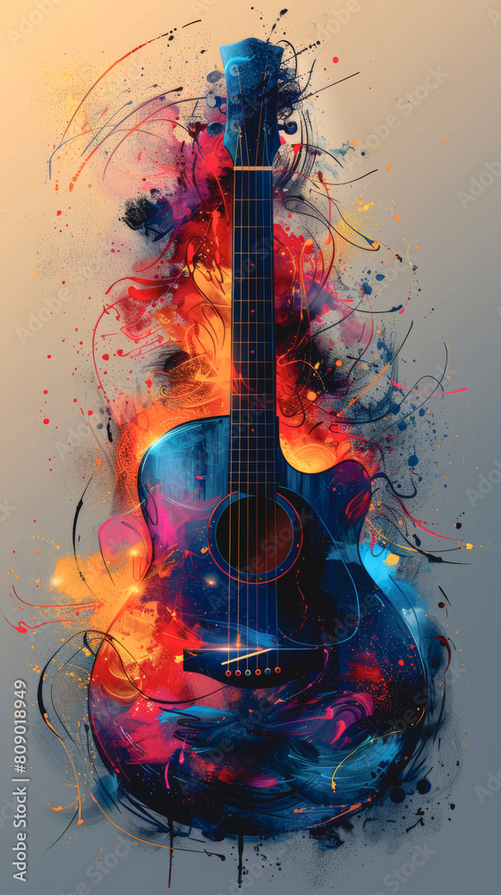 Abstract style poster design with guitar, party poster banner, card ...