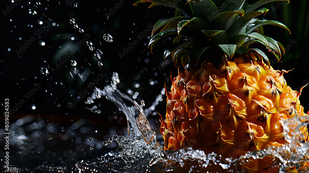 High-speed video footage of a pineapple falling into the water against ...