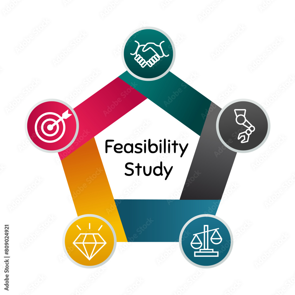 Vetor de circular diagram labeled "Feasibility Study" with various ...