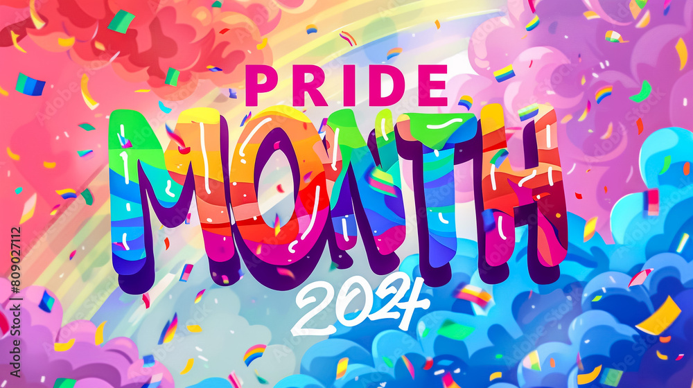 HAPPY PRIDE MONTH 2024 rainbow colours with texts 'Pride Month 2022 ...