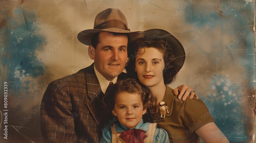 old photograph of a traditional family in good condition, black and ...
