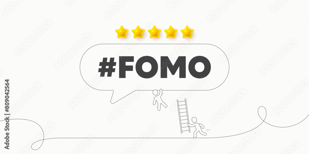Fomo hashtag banner. Fear of missing out tag. Five stars review icons ...