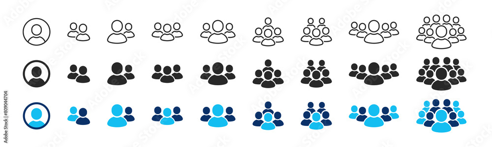 People group icon set. Leader person, crowd of people. User profile ...