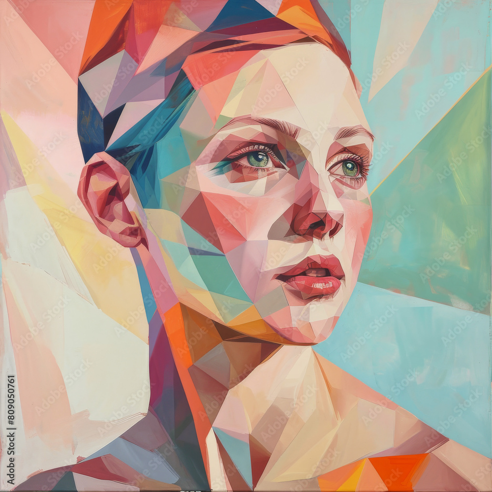 Geometric Portrait of a Woman in Vivid Colors Stock Illustration ...