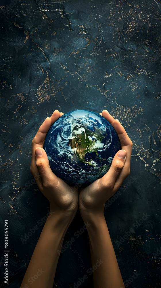 Global conservation and unity symbol: Photo realistic Earth held by two ...