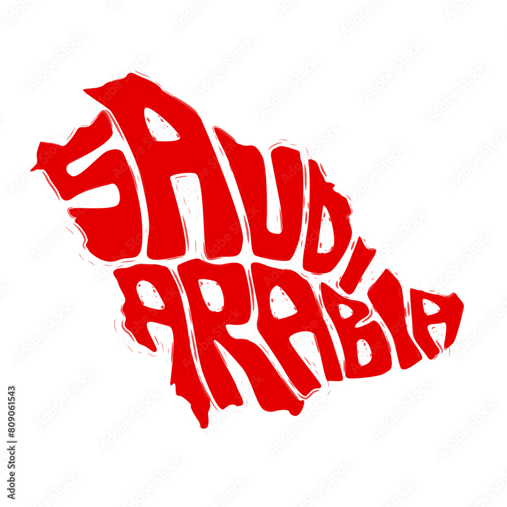 Saudi Arabia Map lettering in Red color Stock Vector | Adobe Stock