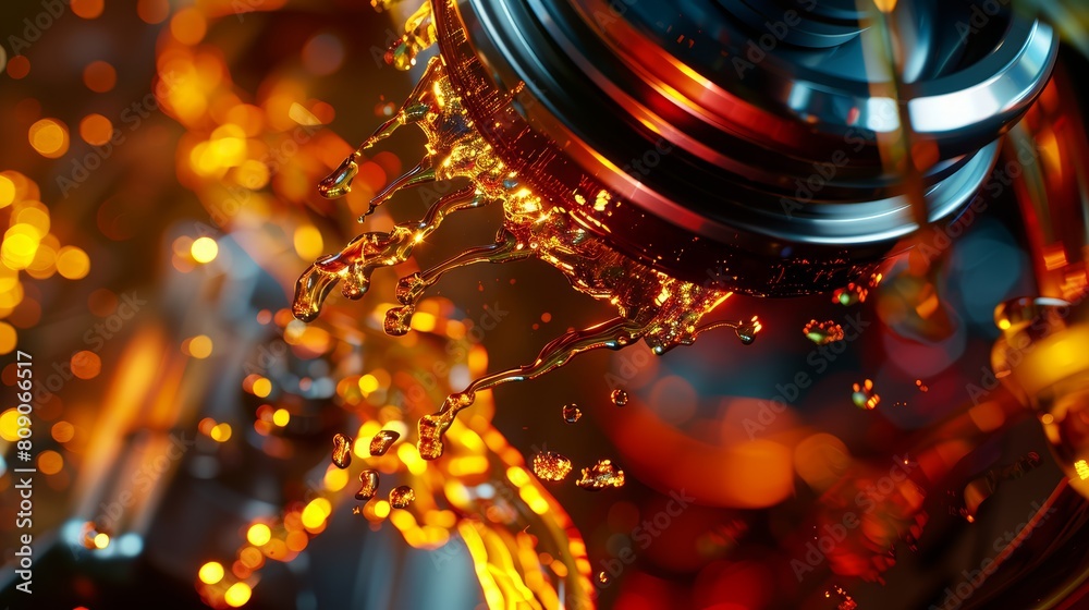 Lubricant Dance, A close-up view of an oil filter with vibrant oil ...