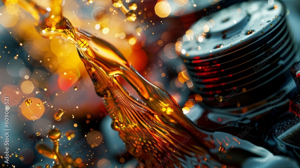 Lubricant Dance, A close-up view of an oil filter with vibrant oil ...