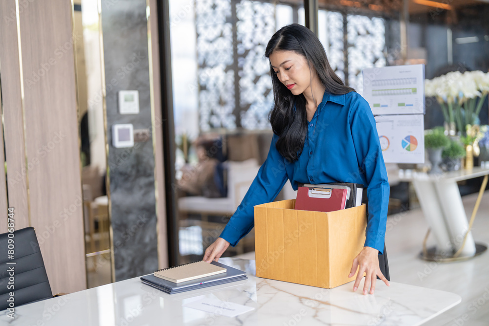 Quit Job asian business woman sending resignation letter and packing ...