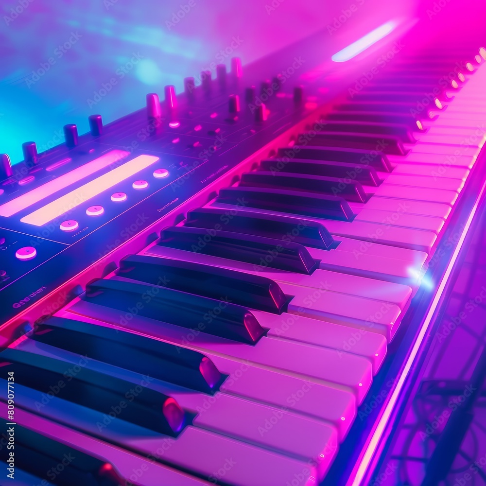 Neon style of musical instruments sets the stage for a synthwave ...