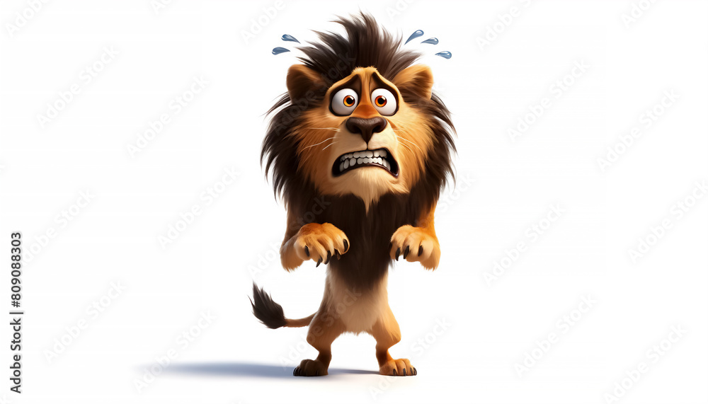 Scared Lion 3D Caricature: Cute Character Illustration, 3D Scared Lion Caricature: Cute ...
