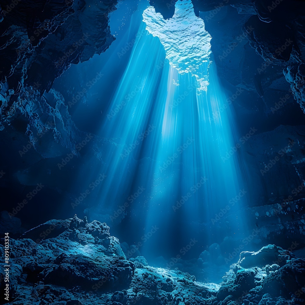 Luminous Underwater Cave in the Ocean s Hidden Depths Stock Photo ...