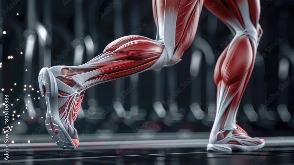 3D rendered anatomy of human gluteal muscles during a sprint, capturing ...