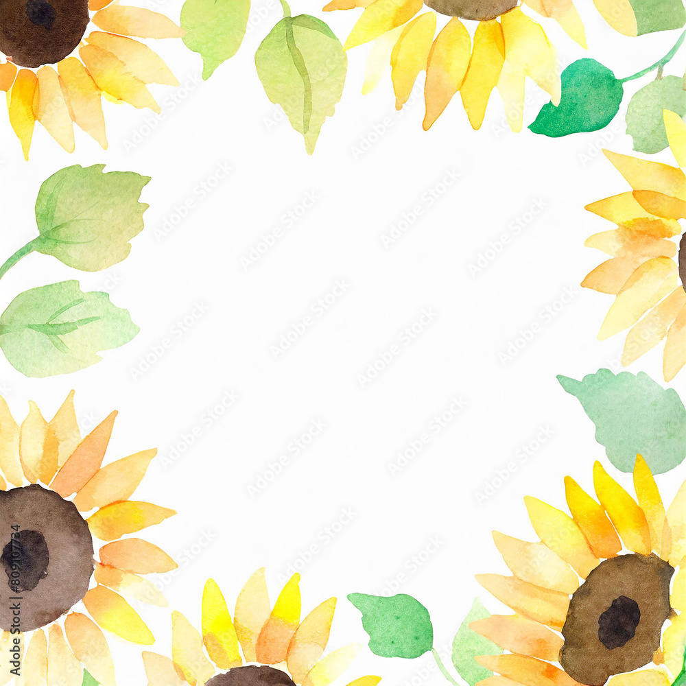 Watercolor sunflower frame border background Stock Illustration | Adobe ...