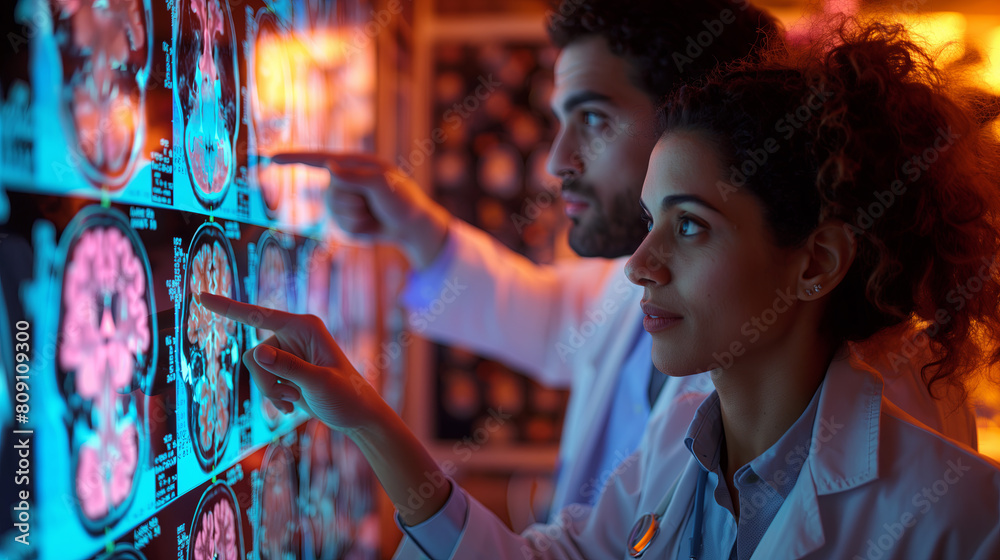Medical Professionals Analyzing Brain Scan Images in High-Tech ...