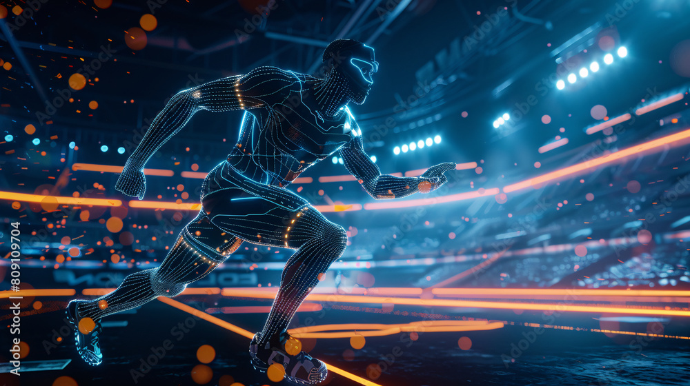 Design a futuristic depiction of AI-enabled sports analytics, featuring ...