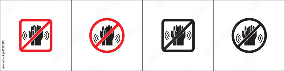 Forbidden hand clapping icons. No applaud signs. Keep silent, quiet ...