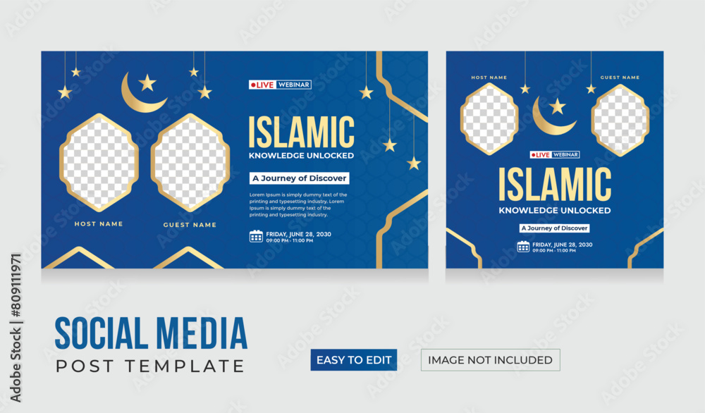 Islamic Webinar social media post. Set of social media post templates ...