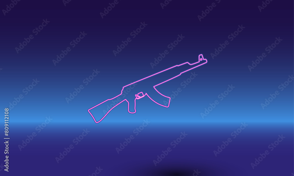 Vecteur Stock Neon assault rifle symbol on a gradient blue background ...