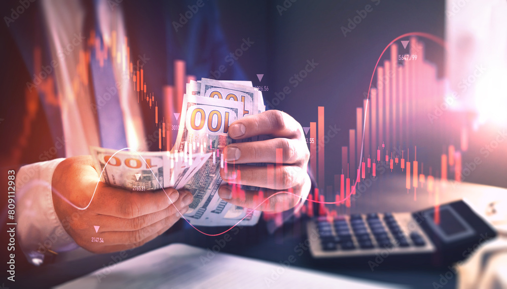 Dollar banknote with decreasing stock market graph chart for symbol of ...