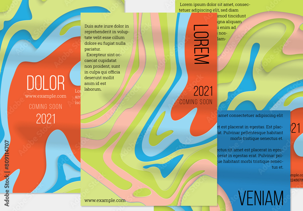 Flyer Layout with Paper Cut Craft Wavy Layered Texture Stock Template ...