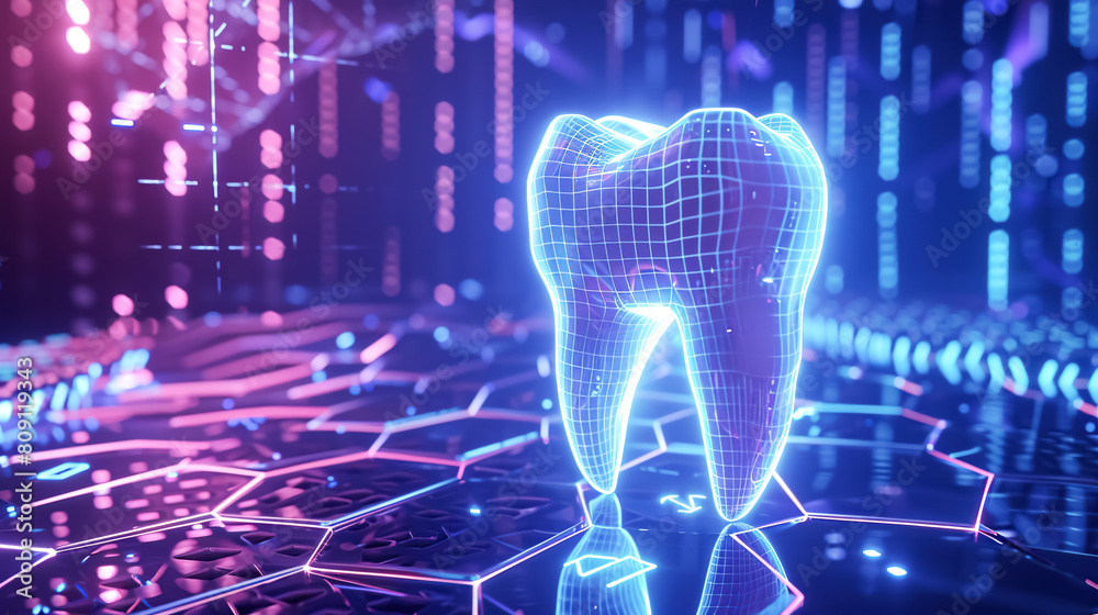 Dental implant technology concept. High tech 3D rendering of a dental ...