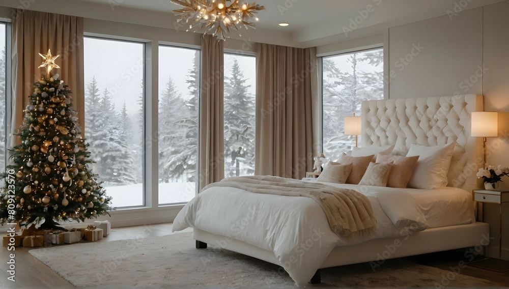 Beautiful Christmas white and gold wedding bedroom facing facing ...