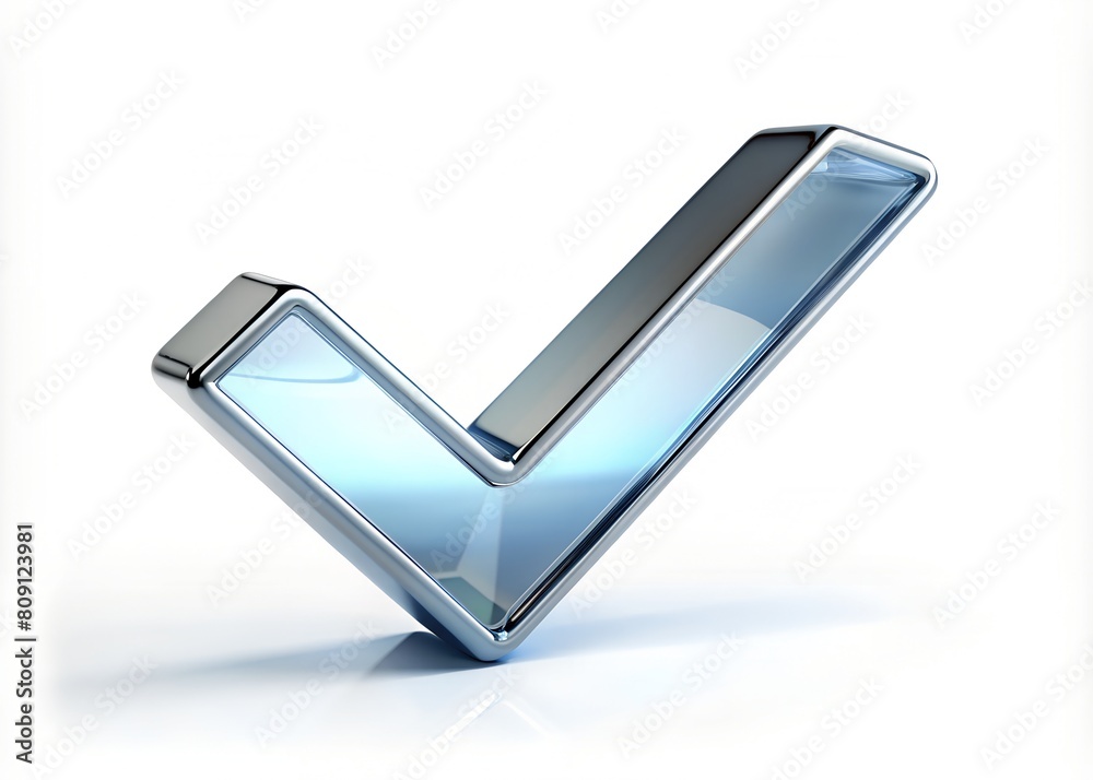Sleek Metallic Checkmark: Modern 3D-style with Shiny, Reflective ...