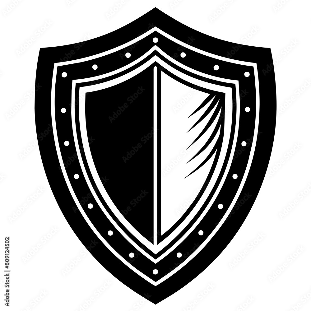 Vector Black and White Shield Icon on White Background for Protection ...