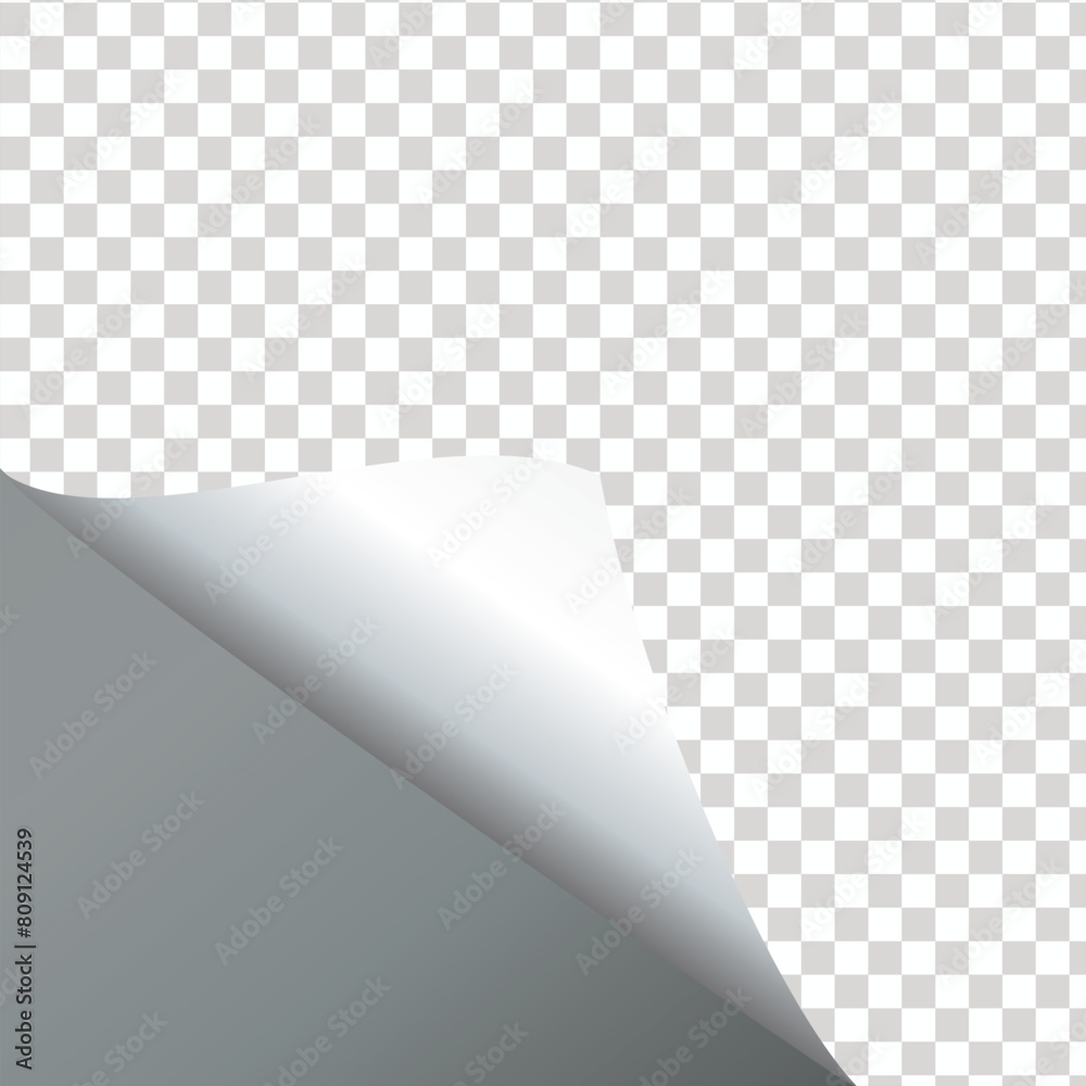 Curled page. Paper page turning corner vector illustration. Transparent ...