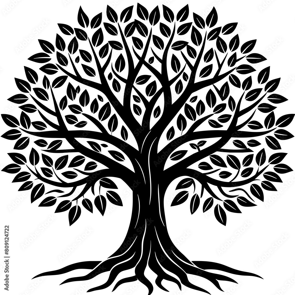 Vector Black and White Tree Icon on White Background for Environment or ...