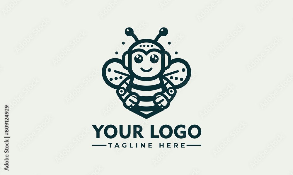 bee robot character vector logo droid mascout vector illustration Bee ...
