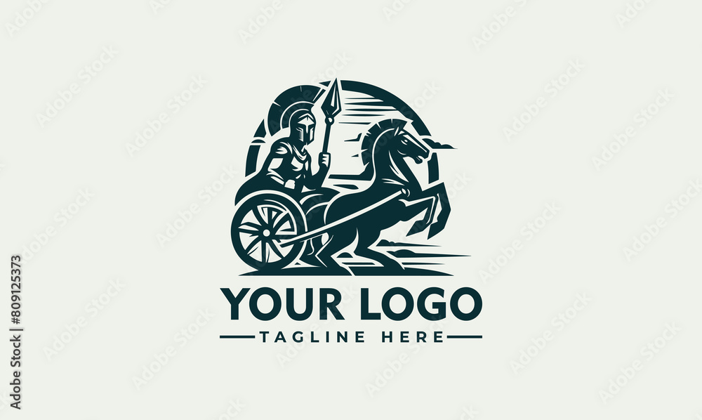 gladiator in chariot vector logo roman gladiator in wheel cart riding ...