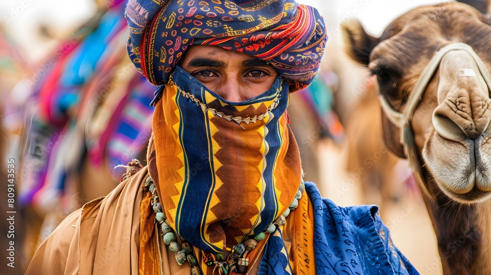 Berber man wearing traditional tuareg clothes on camel market. Stock ...