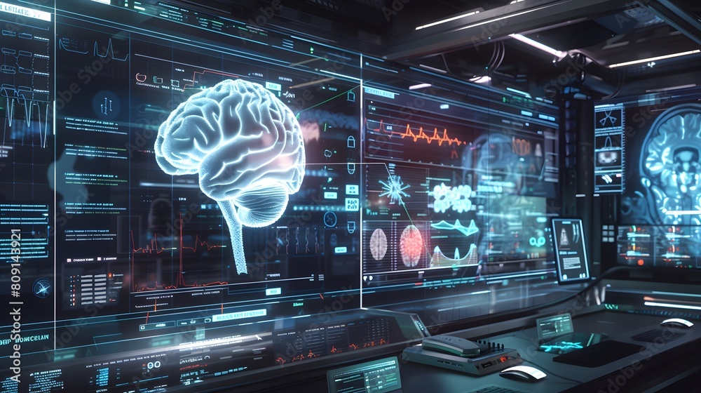 Modern Brain Study Laboratory and Monitors EEG Reading and Brain Model ...