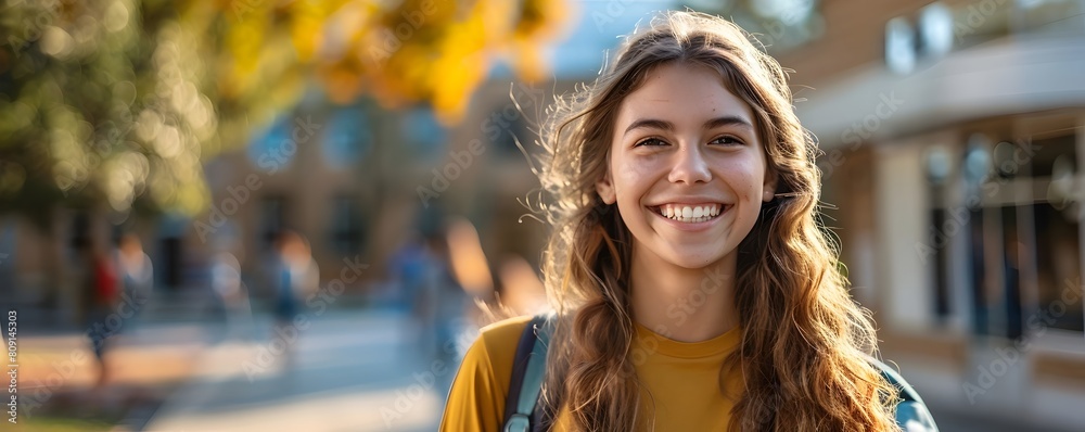Excited College Freshman Explores Campus on First Day of Classes with ...