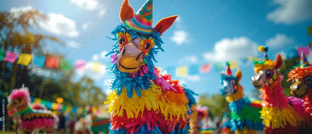 A festive Mexican pinata festival, suitable for a birthday or Cinco de ...