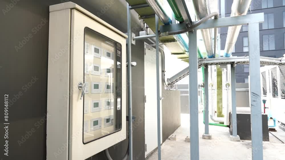 Asian male engineer wearing a reflective jacket, hard hat, walking work ...