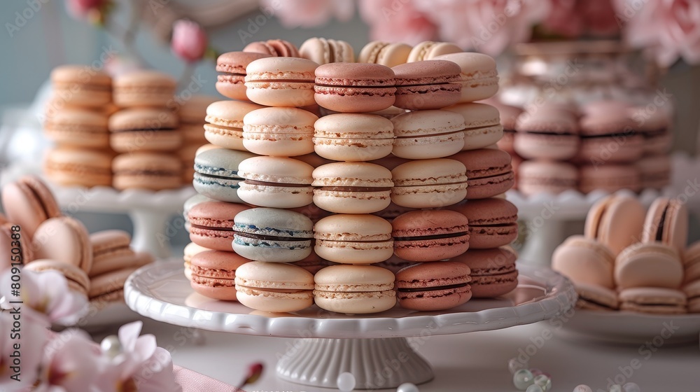 Macaron towers display elegant macaron towers in various flavors and ...