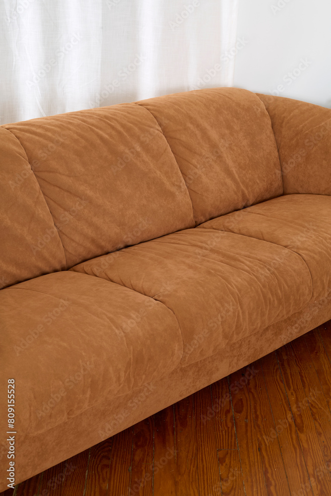 Vintage soft suede sofa. Mid-century modern couch. Photographed with ...
