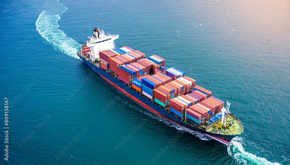 detailed miniature model representing a container ship sailing through ...