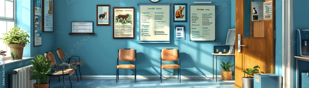 Veterinarian's Office Wall: Displaying animal care posters, vaccination ...