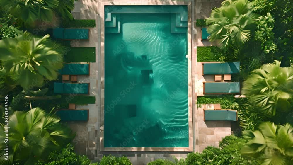 Vidéo Stock Swimming pool in luxury resort top view. Lounge chair on ...